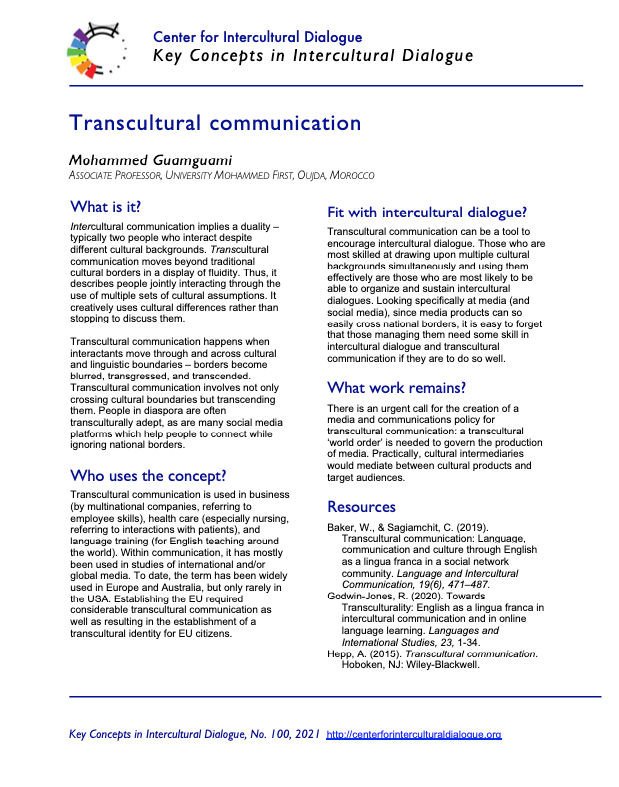 KC100 Transcultural Communication – Center for Intercultural Dialogue