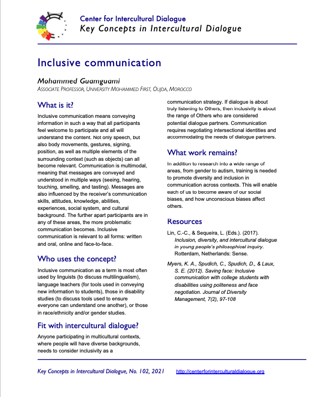 KC102 Inclusive Communication – Center for Intercultural Dialogue