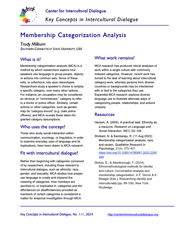 Key Concept 111: Membership Categorization Analysis – Center for Intercultural Dialogue