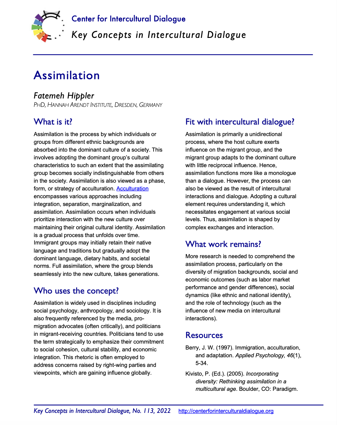 KC113 Assimilation – Center for Intercultural Dialogue
